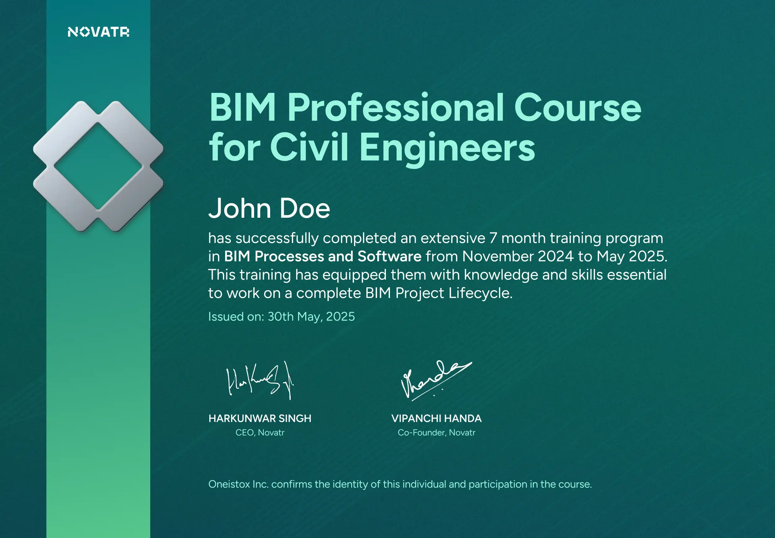 Novatr Course Certificate